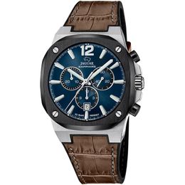 Jaguar Herren Chronograph &raquo;Rondcarre&laquo; Quarzuhr, Armbanduhr, Herrenuhr, Swiss Made,Lederarmband,Stoppfunktion braun Einheitsgr&ouml;&szlig;e