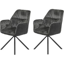 Hela Esszimmerstuhl &raquo;AMIRA drehbar&laquo; (Set) 2 Stk.Auto-Return 270&deg;, Materialmix Cord/Samtvelours schwarz 100% Polyester B/H/T: 56cm x 89cm x 61cm, 2 Stk