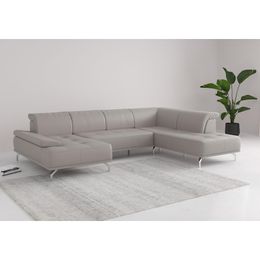 OTTO home Wohnlandschaft &raquo;Caluna&laquo; Inkl.Sitztiefenverstellung, wahlweise mit Kopf- und Armteilverstellung grau B/H/T: 334cm x 81cm x 235cm, NaturLEDER 