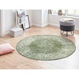 Hanse Home Teppich &raquo;Meridional&laquo; rund 9 mm H&ouml;he Orientalisch, Orient, Kurzflor, Wohnzimmer, Schlafzimmer, Vintage gr&uuml;n Polypropylen (PP) &Oslash; 160cm 1 Stk.