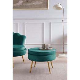 Salesfever Polsterhocker &raquo;Calm Gepolsterter Hocker mit Charme&laquo; mit hohem Sitzkissen gr&uuml;n Metall, Samt (100% Polyester) B/H/T: 52cm x 41cm x 52cm, Samt