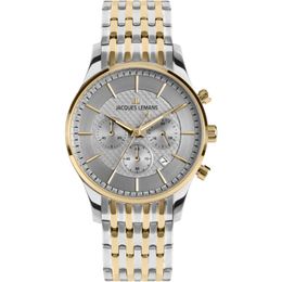 Jacques Lemans Herren Chronograph &raquo;London&laquo; Quarzuhr, Armbanduhr, Herrenuhr, Edelstahlarmband, analog, Tag gold Einheitsgr&ouml;&szlig;e