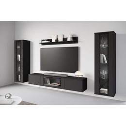 Home Affaire Wohnwand &raquo;Caro, stehend und h&auml;ngend montierbar&laquo; Komplett-Set, Vitrine T&uuml;ranschlag links/rechts wechselbar, 4 Stk. tlg. schwarz 