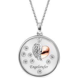 Engelsrufer Damen Kette mit Anh&auml;nger &raquo;Glaslinse Herzfl&uuml;gel&laquo; Made in Germany - mit Zirkonia (synth.) rosa Glas Silber 925 (Sterlingsilber), L: 50 B: 