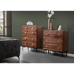 GUTMANN FACTORY Kommode braun Massivholz B/H/T: 90cm x 120cm x 42cm, 5 Schubladen, Mango