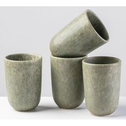 gipfelst&uuml;ck Becher &raquo;Moos'n'Stein&laquo; Scandi-Style, Reaktivglasur, jedes St&uuml;ck ein Unikat, 4-teilig gr&uuml;n Steinzeug 350ml, 4 Stk.
