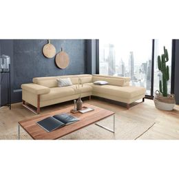 W.Schillig Ecksofa &raquo;finn, Designsofa mit tollem Sitzkomfort, bequem, L-Form&laquo; German Design Award 2016, Fu&szlig;gestell Nussbaum natur, Breite 281 cm beige 