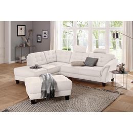 Home Affaire Ecksofa &raquo;Trondheim L-Form&laquo; mit Federkern und Knopfheftung im R&uuml;cken, F&uuml;&szlig;e Buche dunkel beige Struktur fein (100% Polyester);Flachgewebe (