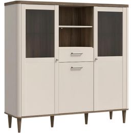 FORTE Vitrine &raquo;Lacetti&laquo; B/H/T 144,8/142,9/41,2 cm, Echtholzf&uuml;&szlig;e beige Holzwerkstoff Valencia Eiche/Kashmir Sand, B/H/T: 144,8cm x 142,9cm x 41,2cm, 