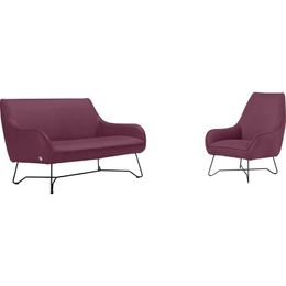 Egoitaliano Polstergarnitur &raquo;Namy, Designobjekt mit hohem Sitzkomfort und toller Detailverarbeitung&laquo; Set aus 2-Sitzer und Sessel, edles Metallgestell lila Leder 