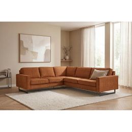OTTO home Ecksofa &raquo;Pinto, XXL, 250/290 cm, langer Schenkel, Ottomane&laquo; Cord, Chenille, Lederoptik, mit Keder, Metallf&uuml;&szlig;e, Wellenunterfederung braun 100