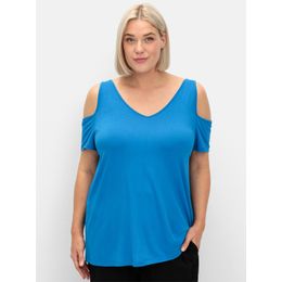 sheego Damen V-Shirt, Blau, Gr. 44/46, Strandmode, Material: Viskose
