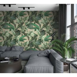 marburg Fototapete &raquo;Leaves&laquo; Motiv botanisch texturiert moderne Tapete f&uuml;r Wohnzimmer Schlafzimmer K&uuml;che gelb Vlies B/L: 1,59m x 2,7m, Rollen: 1