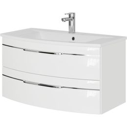 Waschtisch &raquo;Serie 7045 Mineralmarmor-Waschtisch und Unterschrank, 91 cm breit&laquo; Waschplatz mit 2 Schubladen, Badm&ouml;bel Set mit Waschtisch wei&szlig; 