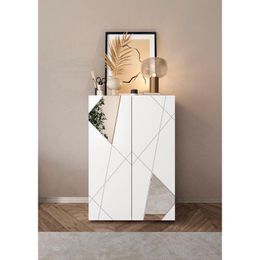 Home Affaire Schuhschrank &raquo;Vittoria, Breite 78 cm&laquo; mit Spiegel und Siebdruck wei&szlig; Wei&szlig;, B/H/T: 78cm x 114cm x 35cm, T&uuml;ren: 2 Stk., Komplettausf&uuml;hrung