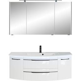 Badm&ouml;bel-Set &raquo;Serie 7045 2-teilig Mineralmarmor-Waschtisch mit LED-Spiegelschrank&laquo; Set, 2 Stk. tlg. wei&szlig; Holzwerkstoff B/H/T: 133,2cmcm x 200cmcm x 