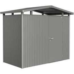 BioHort Ger&auml;tehaus &raquo;PANORAMA Gr. P1 quarzgrau-metallic mit Standardt&uuml;r&laquo; aus Metall mit umlaufendem Acrylglas-Lichtband grau Stahl Einheitsgr&ouml;&szlig;e