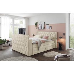 ED EXCITING DESIGN Boxspringbett &raquo;Springdale&laquo; mit Bettkasten, motorisierter TV-Halterung, Duo-Matratze (H3/H4) beige 100% Polyester Microvelours, 
