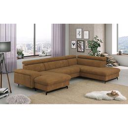 COTTA Wohnlandschaft &raquo;Emma U-Form, B: 328 cm&laquo; mit Kopfteilverstellung, optional Schlaffunktion & Bettkasten braun B/H/T: 328cm x 97cm x 215cm, 