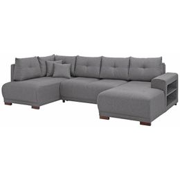 Home Affaire Wohnlandschaft &raquo;Viborg U-Form&laquo; mit Regal in der Armlehne, wahlweise mit Bettfunktion grau Filzoptik (100% Polyester);Struktur (100% 
