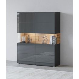 OTTO home Highboard &raquo;Toledo,Breite 121,5 cm, trendige Hochkommode mit 2 T&uuml;ren&laquo; Hochschrank mit Glas-Partien,stylische Hochglanzfronten schwarz B/H/T: 