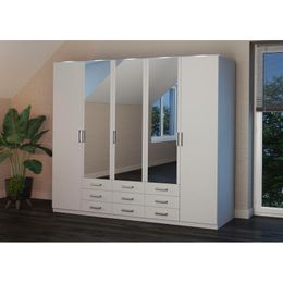 Priess Kleiderschrank &raquo;Amsterdam, viel Stauraum durch viele Schubk&auml;sten, Spiegelt&uuml;ren&laquo; Optional mit LED-Beleuchtung, Made in Germany wei&szlig; 