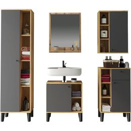 Home Affaire Badm&ouml;bel-Set &raquo;OSLO, Bad im skandinavischen Design, 5-teiliges Badezimmer&laquo; Set, 5 Stk. tlg. grau Holzwerkstoff B/H/T: 182cmcm x 190cmcm x 