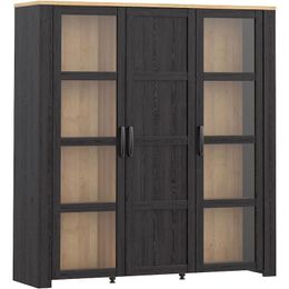 FORTE Highboard &raquo;Bohol, gro&szlig;es Highboard 2, Glast&uuml;ren, viel Stauraum&laquo; B/H/T 151,1/160,6/42 cm Beleuchtung optional bestellbar schwarz Glas, Spanplatte