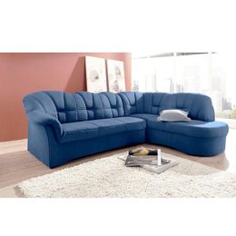 DOMO collection Ecksofa &raquo;Papenburg, zeitlose R&uuml;ckensteppung, elegante Armlehne, L-Form&laquo; mit Ottomane, wahlweise mit Bettfunktion blau Kunstleder 