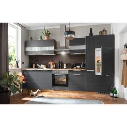 KOCHSTATION K&uuml;chenzeile &raquo;KS-Luhe&laquo; 330 cm breit, wahlweise mit oder ohne E-Ger&auml;ten, gefr&auml;ste MDF-Fronten grau B/H/T: 330cm x 60cm, ohne E-Ger&auml;te