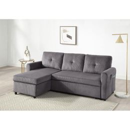 ATLANTIC HOME COLLECTION Schlafsofa &raquo;Gustavo L-Form, B: 199 cm, in Cord oder Struktur&laquo; mit Schlaffunktion, Bettkasten & seitlichen Taschen grau 100% 