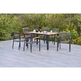 Merxx Garten-Essgruppe &raquo;&raquo;Tilos&laquo;&laquo; Set, Pulverbeschichtetes Alu-Gestell, Armlehnen+R&uuml;ckenabschluss aus Akazie, 7 Stk. tlg. Tisch: LxB: 150x90 cm grau 