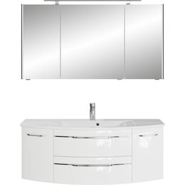 Badm&ouml;bel-Set &raquo;Serie 7045 2-teilig Mineralmarmor-Waschtisch mit LED-Spiegelschrank&laquo; Set, 2 Stk. tlg. wei&szlig; Holzwerkstoff B/H/T: 133,2cmcm x 200cmcm x 