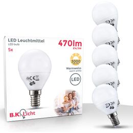 B.K.LICHT LED-Leuchtmittel E14 5 Stk. Warmwei&szlig; LED-Lampe Gl&uuml;hbirne 5 Watt 470 Lumen 3.000 Kelvin Energiesparlampe wei&szlig; Einheitsgr&ouml;&szlig;e
