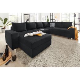 Collection AB Wohnlandschaft &raquo;Paris U-Form, B: 310 cm&laquo; Zierkissen & Federkern, optional Schlaffunktion & Bettkasten schwarz Kunstleder SOFTLUX / 