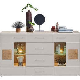 Innostyle Sideboard &raquo;Sideboard SINFONIE, 170/94/40 cm BxHxT&laquo; 1 Stk. tlg. 2 t&uuml;rig, 4 Schubk&auml;sten, LED-Beleuchtung, Soft-Close beige ABS-Kunststoff, Glas, 