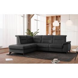 Sit & More sit&more Ecksofa &raquo;Astoria L-Form&laquo; wahlweise mit motorischer Relaxfunktion grau 100% Polyester B/H/T: 256cm x 91cm x 225cm, Luxus-Microfaser in 