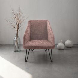 DOMO collection Sessel &raquo;Delft Loungesessel, Hairpin Legs, Retro, Metallbeine schwarz&laquo; Chenille-Optik, altrosa rosa 100% Polyester Chenille-Optik, B/H/