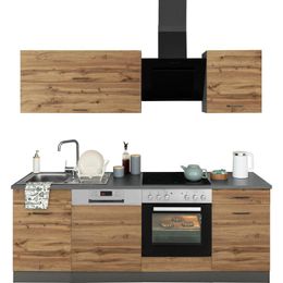 KOCHSTATION K&uuml;chenzeile &raquo;KS-Trier&laquo; ohne E-Ger&auml;te, Breite 220 cm grau B/H/T: 220cm x 60cm