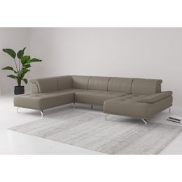 OTTO home Wohnlandschaft &raquo;Caluna&laquo; Inkl.Sitztiefenverstellung, wahlweise mit Kopf- und Armteilverstellung grau B/H/T: 334cm x 81cm x 235cm, NaturLEDER 