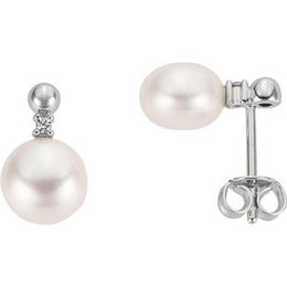 Firetti Damen Paar Ohrstecker &raquo;Schmuck Geschenk Gold 333 Ohrschmuck Ohrringe Kugel&laquo; mit Brillanten - mit S&uuml;&szlig;wasserzuchtperle wei&szlig; 0,02, 0,02 P2 = 
