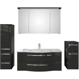 Badm&ouml;bel-Set &raquo;Serie 4005, vormontiert, Glaswaschbecken, Spiegelschrank&laquo; Set, 5 Stk. tlg. grau Holzwerkstoff Einheitsgr&ouml;&szlig;e