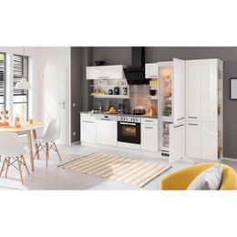 KOCHSTATION K&uuml;chenzeile &raquo;KS-Tulsa&laquo; ohne E-Ger&auml;te, Breite 300 cm, schwarze Metallgriffe, MDF Fronten wei&szlig; B/H/T: 300cm x 60cm