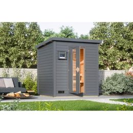 Karibu Saunahaus &raquo;Talo 2&laquo; Set, Ofen 9 kW Bio externe Strg easy grau Bio-Ofen, externe Steuerung, (ohne Ofen)