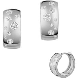 Firetti Damen Paar Creolen &raquo;Schmuck Geschenk Silber 925 Ohrschmuck Ohrringe Sternenhimmel&laquo; Made in Germany - mit Zirkonia (synth.) silber 13mm, Silber