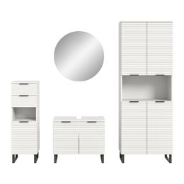Welltime Badm&ouml;bel-Set &raquo;Litica, Breite 205 cm, hochwertige Rillenfr&auml;sung, Metallkufen&laquo; 4 Stk. tlg. wei&szlig; B/H/T: 205cmcm x 193cmcm x 34cmcm
