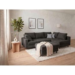 Collection AB Ecksofa &raquo;Toni L-Form 274 cm&laquo; Set: Sofa & Hocker, 2 Zierkissen, Bonell-Federkern grau 100%Polyester B/H/T: 274cm x 44cm x 184cm, Cord