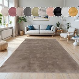 Paco Home Fellteppich &raquo;Kunstfell Soft 380&laquo; rechteckig 14 mm H&ouml;he Langflor, Kuschelteppich - besonders weich, Uni-Farben grau Polyester B : 140cm 1 Stk., 14mm, L