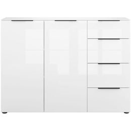 Highboard &raquo;mit Chrom oder Schwarz matten Metallgriffen & Glasfront, Soft-Close&laquo; melaminbeschichteter Korpus, mit Vollauszug, Made in Germany Glas, 