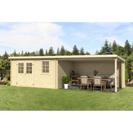 Lasita Maja Gartenhaus &raquo;Reno&laquo; Blockbohlenhaus 28mm, mit Anbau beige Massivholz ohne Fu&szlig;boden, R&uuml;ckwand, ohne Dacheindeckung